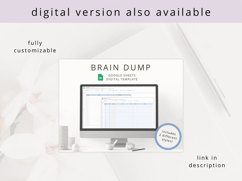 Minimalist Brain Dump PDF Template for Productivity & Time Management ...