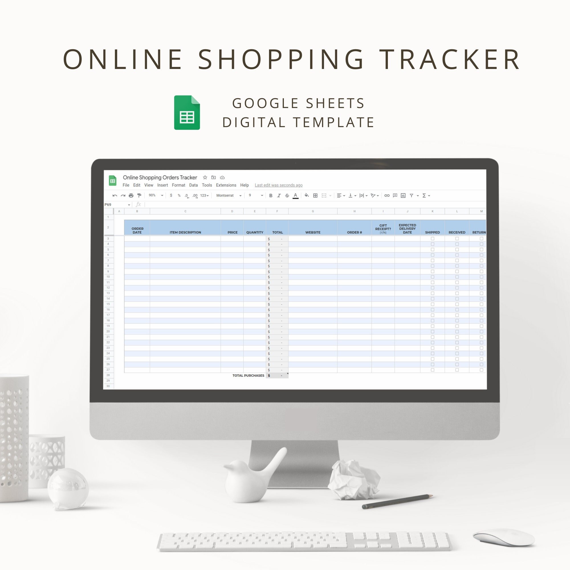 Minimalist Digital Shopping Tracker for Personal Purchases - Etsy
