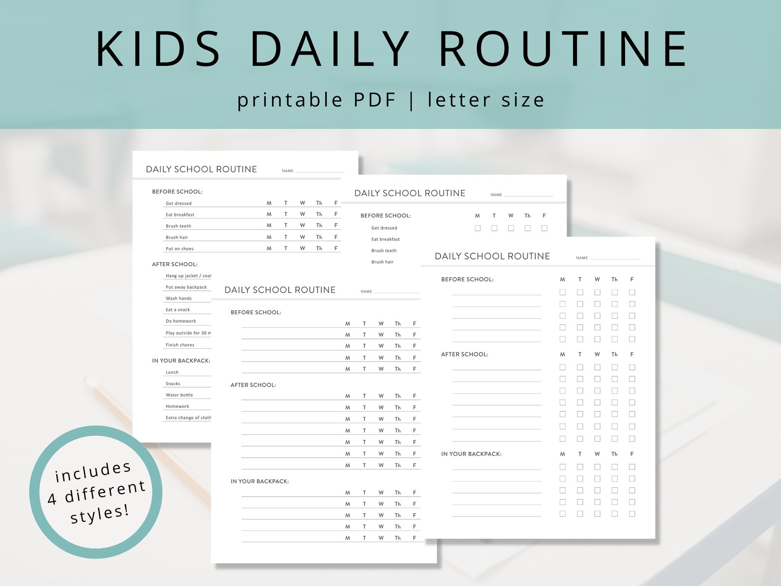 Minimalist Daily School Day Routine PDF Template for Kids, Printable ...