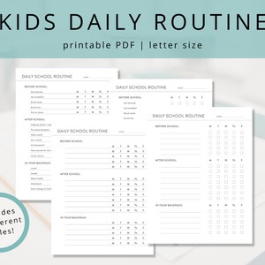 Minimalist Daily School Day Routine PDF Template for Kids, Printable ...