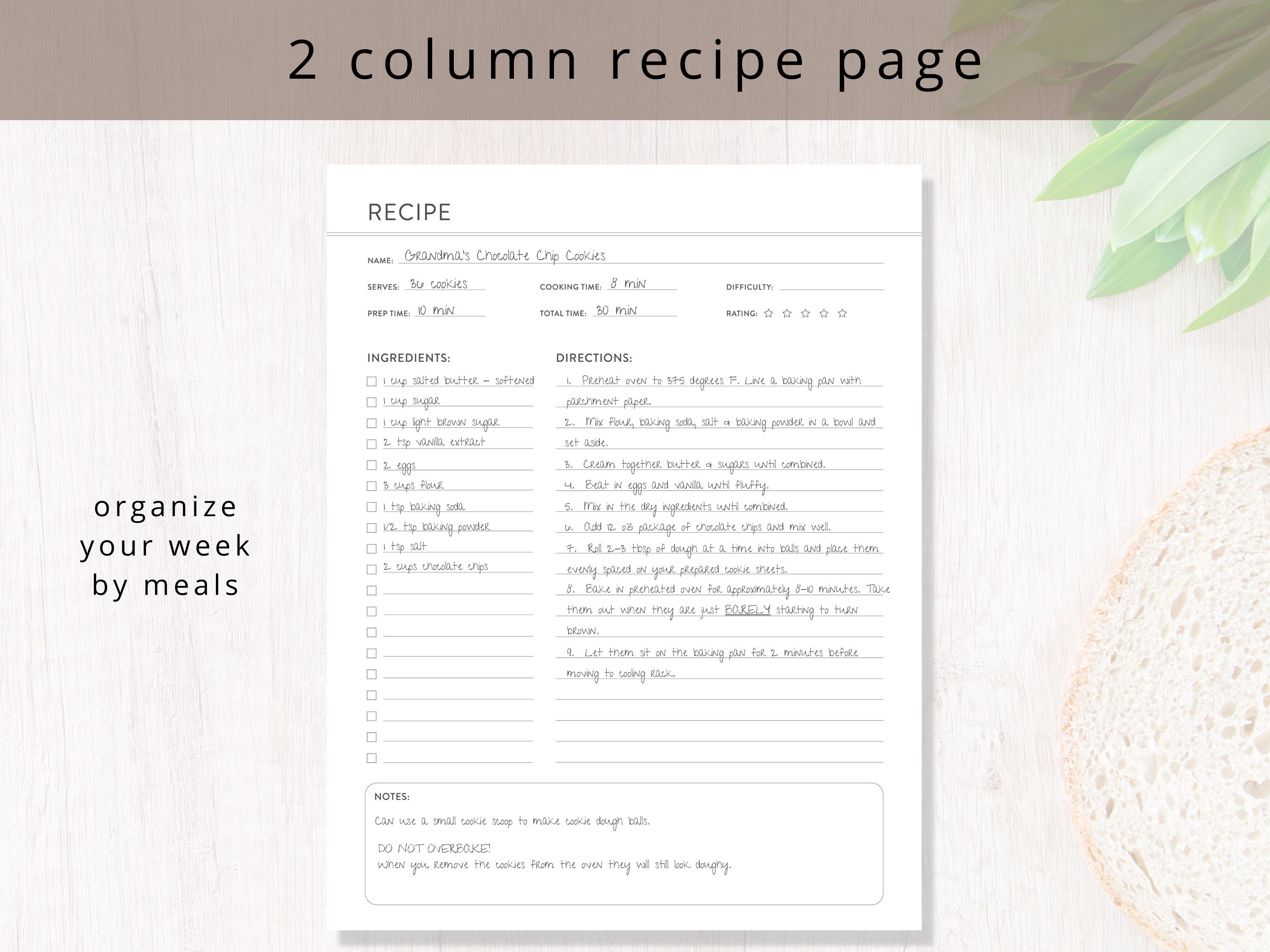 Minimalist Blank Recipe Templates Bundle PDF, Includes Grocery List for ...