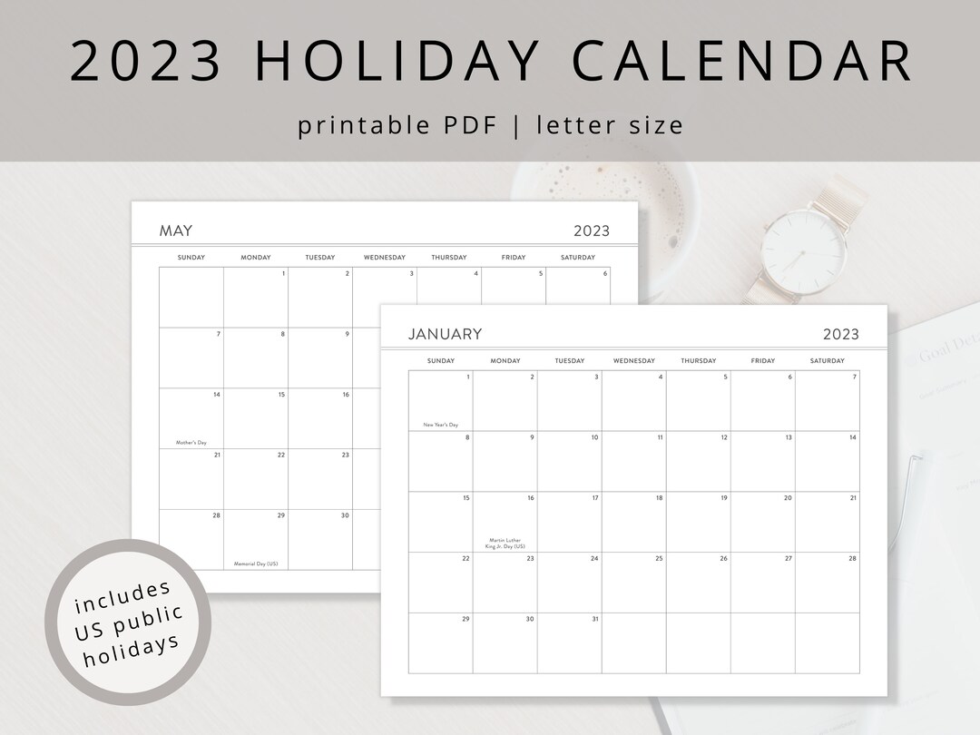 2023 Minimalist Desk Calendar PDF With US Public Holidays -- Sunday ...