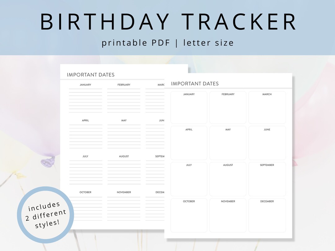 Minimalist Birthday Calendar PDF Template for Remembering Important ...