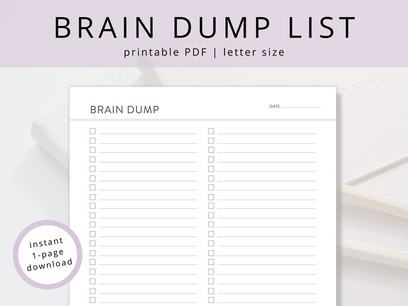Minimalist Brain Dump PDF Template for Productivity & Time Management ...
