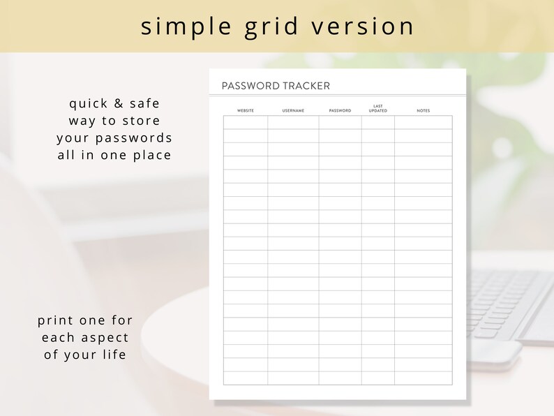 Minimalist Password Tracker PDF for Mental Organization, Printable ...