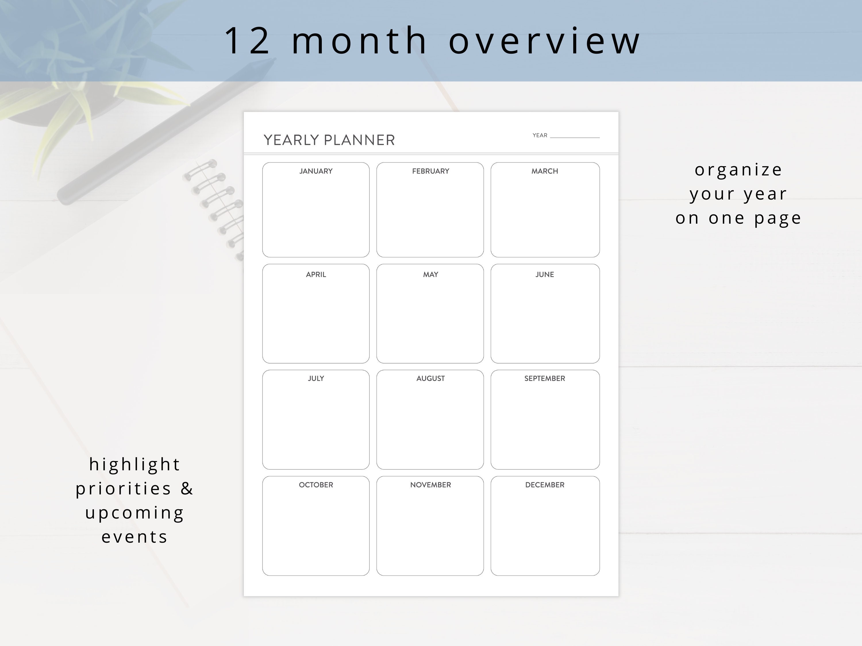 Minimalist Undated Yearly Planner PDF for Everyday Organization, Blank ...