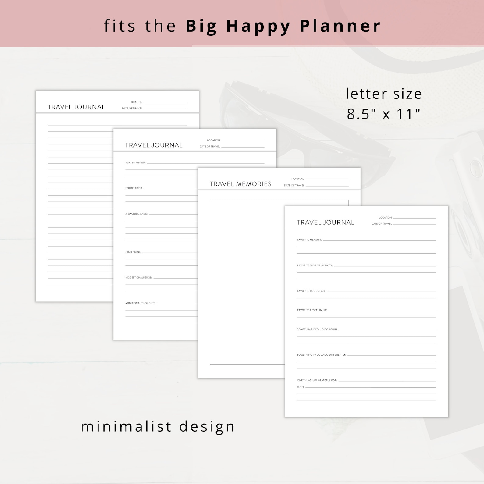 Minimalist Travel Journal PDF Templates for Vacation Memories ...