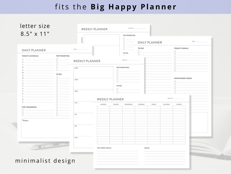 Minimalist Daily & Weekly Printable Planner Bundle Undated - Etsy