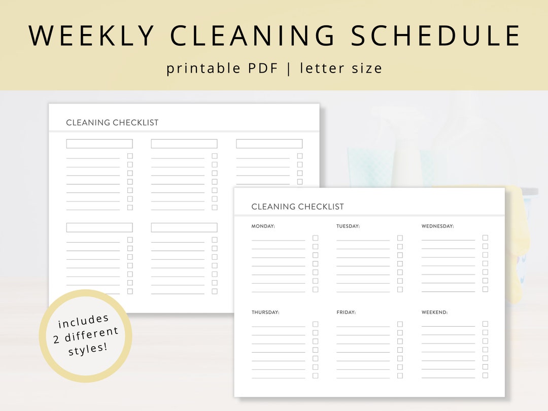 Weekly Cleaning Schedule PDF Templates for Home Management, Printable ...
