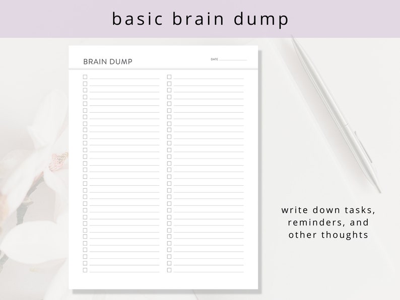 Minimalist Brain Dump PDF Template for Productivity & Time Management ...