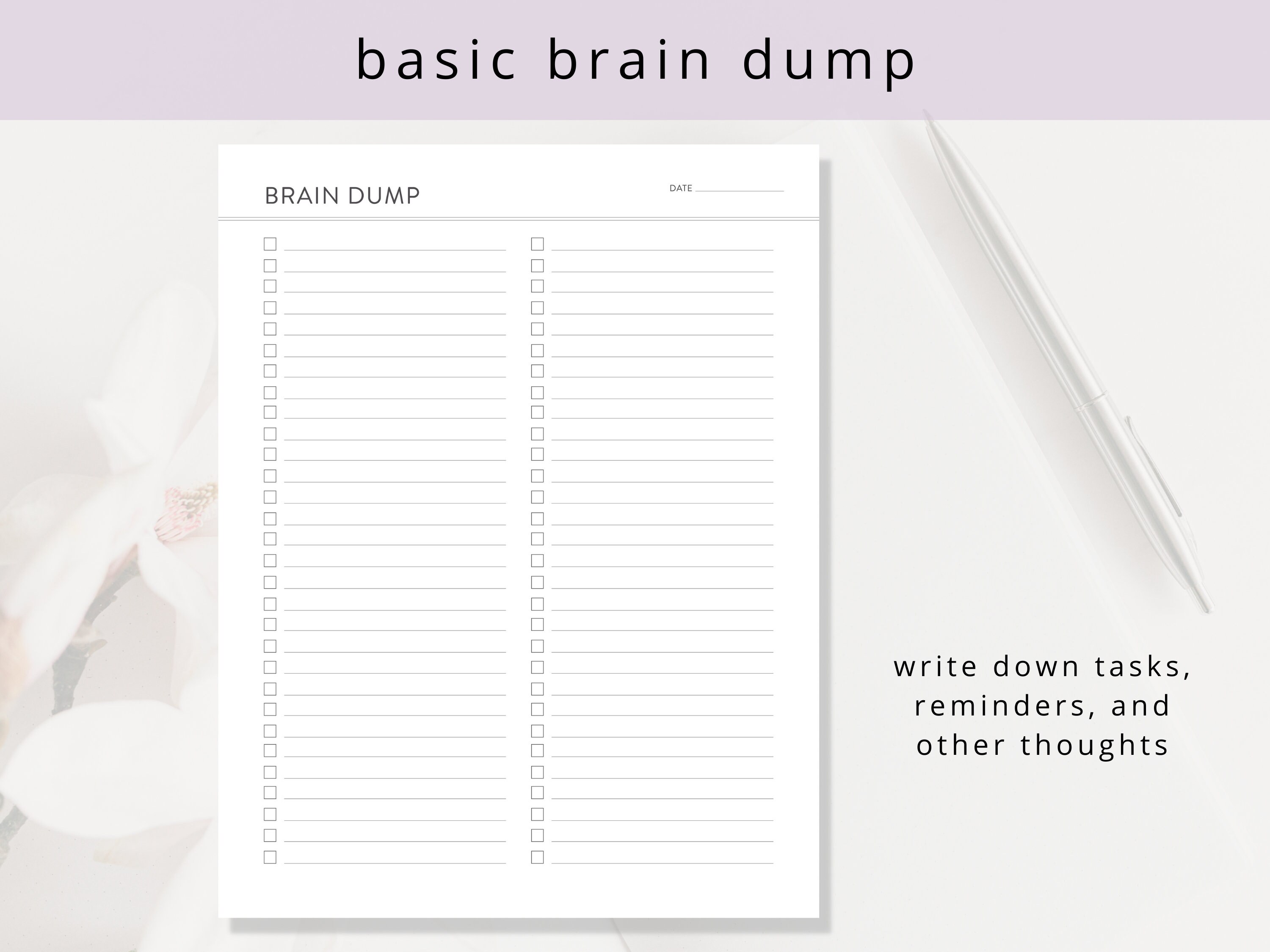 Minimalist Brain Dump PDF Template for Productivity & Time Management ...