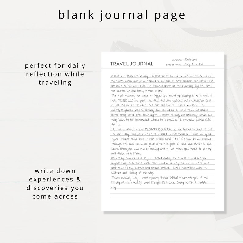 Printable Travel Journal Template: Mindful Reflection Diary (US Letter ...