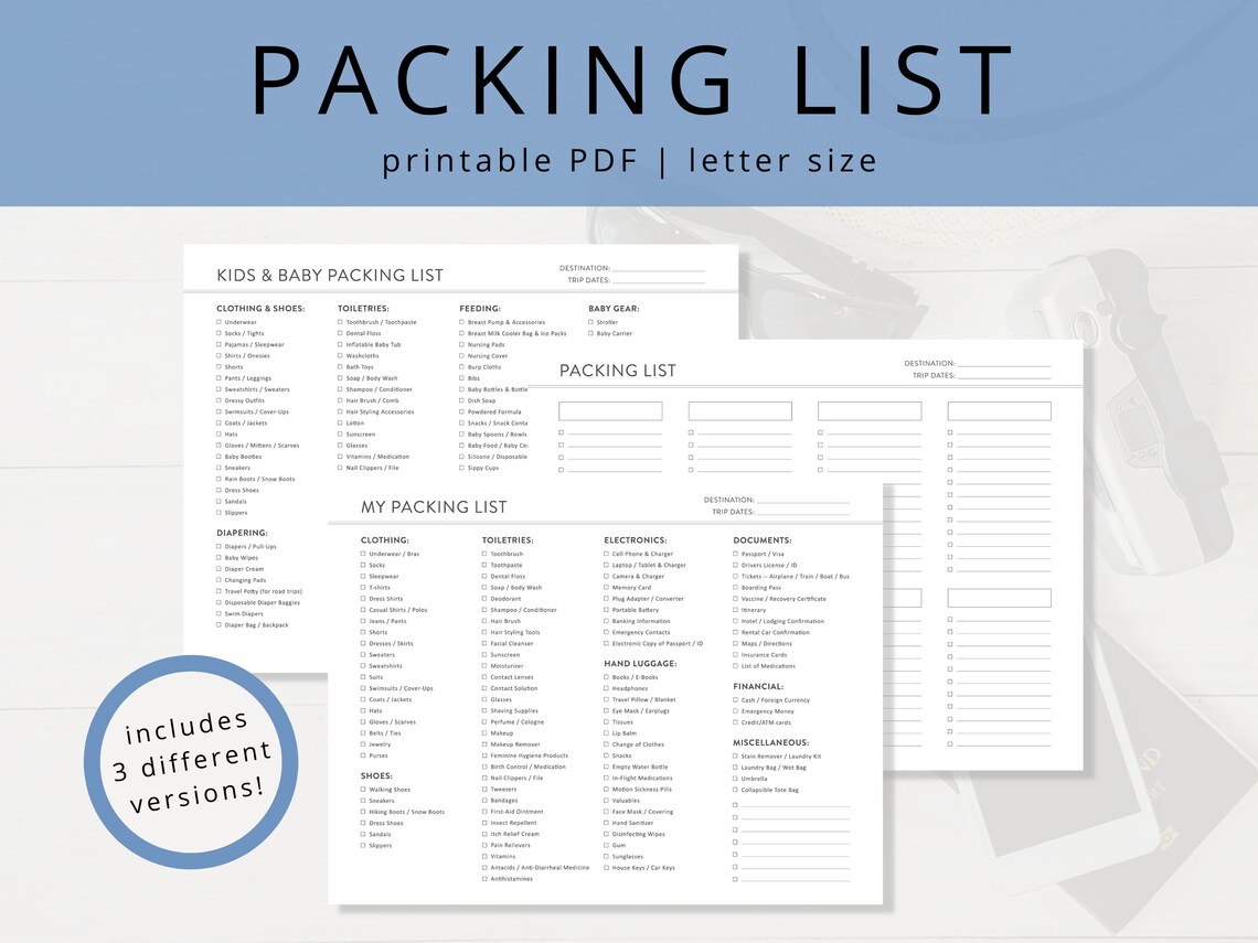 Minimalist Vacation Packing List PDF for Organized Travel - Etsy