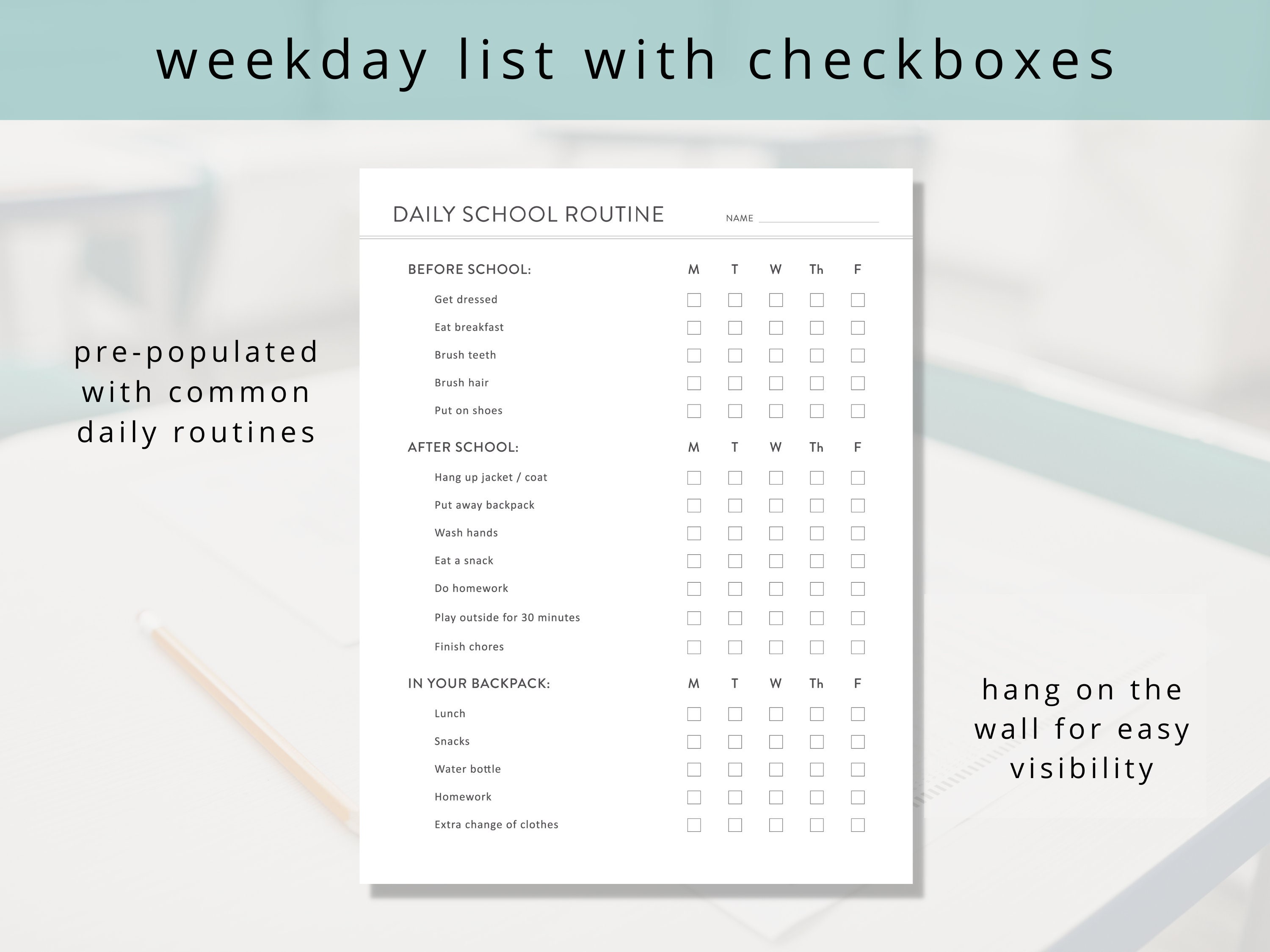 Minimalist Daily School Day Routine PDF Template for Kids, Printable ...
