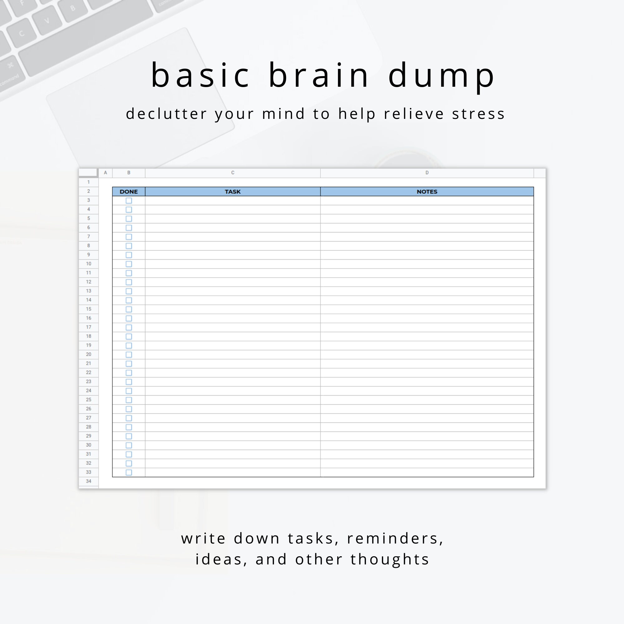 Minimalist Digital Brain Dump Template for Organization & Productivity ...
