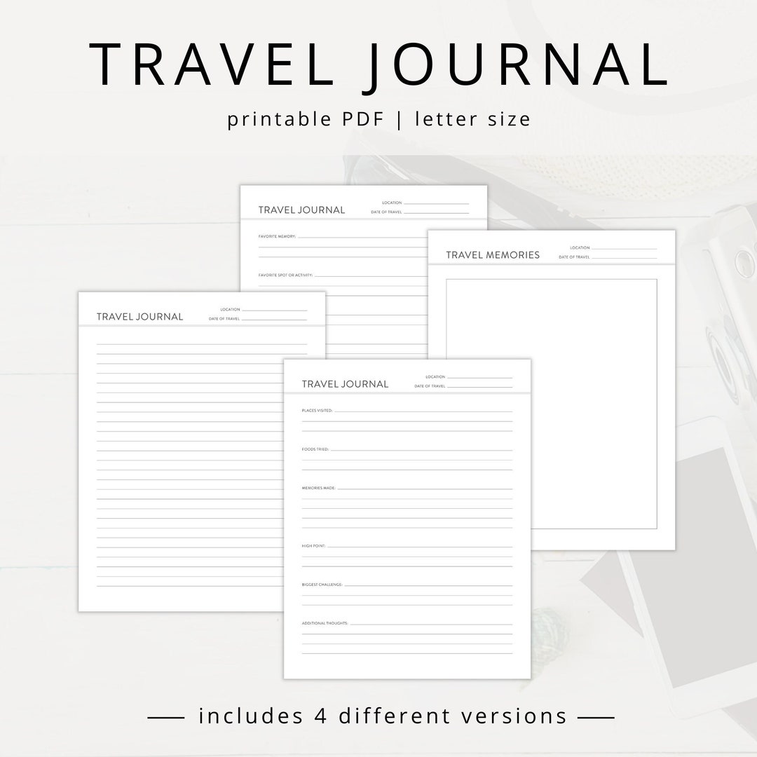 Printable Travel Journal Template: Mindful Reflection Diary (US Letter ...