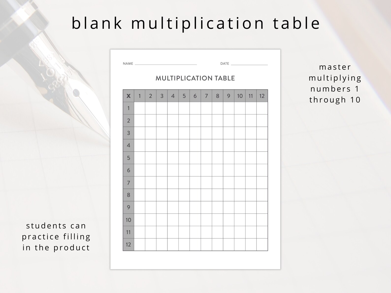 Printable Multiplication Table for Learning Elementary Math, Numbers ...