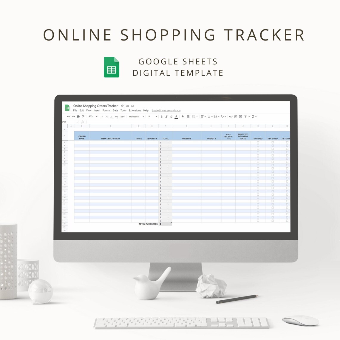 Minimalist Digital Shopping Tracker for Personal Purchases, Interactive ...