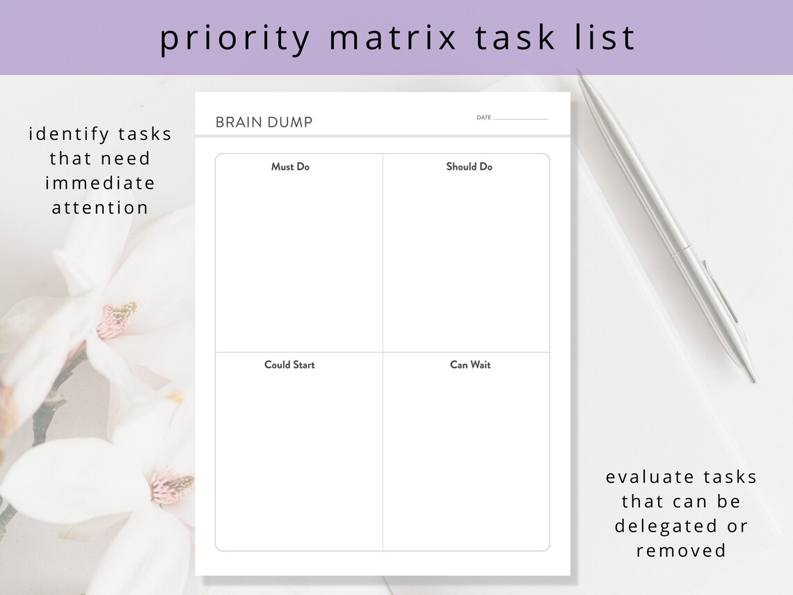 Minimalist Brain Dump PDF Template With Eisenhower Matrix - Etsy