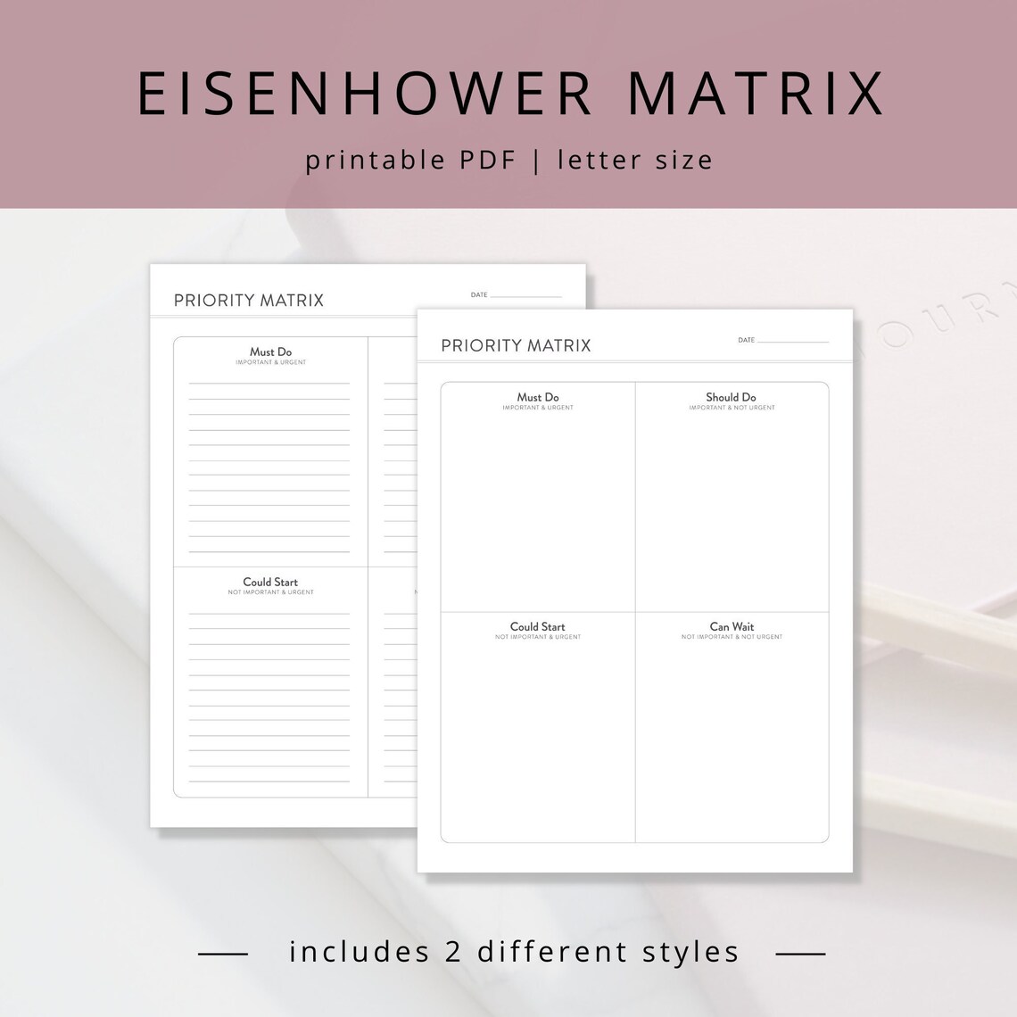 Minimalist Priority Matrix Worksheet PDF for Productivity & Decision ...