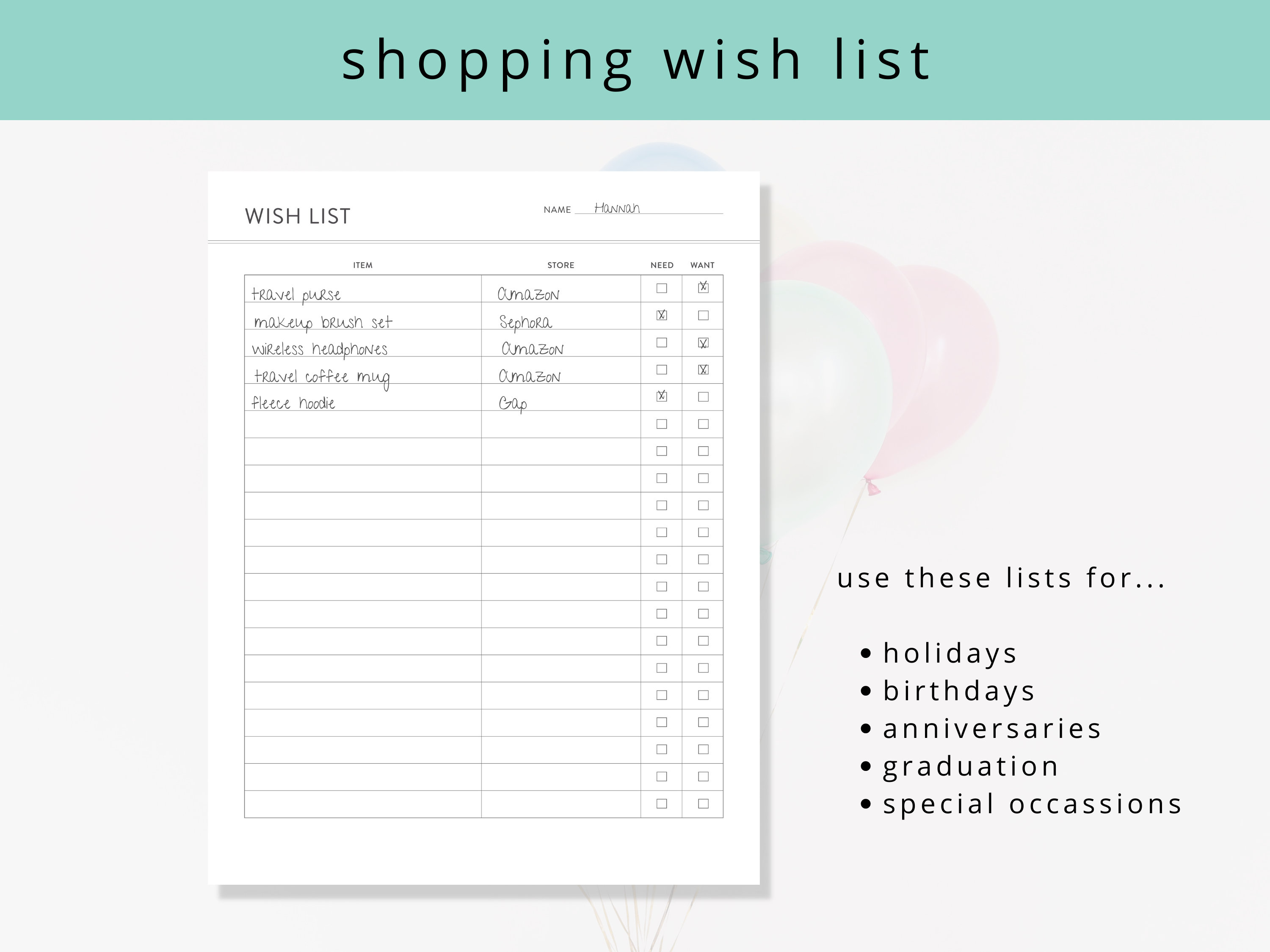 Minimalist Wish List PDF for Gift Giving Printable Shopping - Etsy