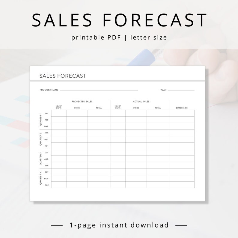 Minimalist Monthly Sales Forecast PDF for Small Businesses, Printable Sales Tracker Insert for ...