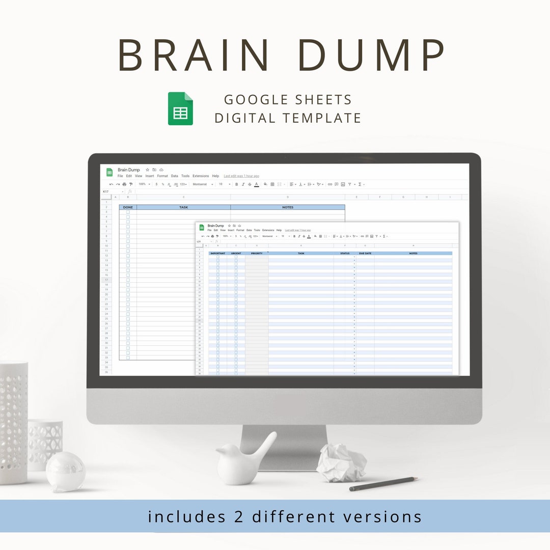 Minimalist Digital Brain Dump Template for Organization & Productivity ...