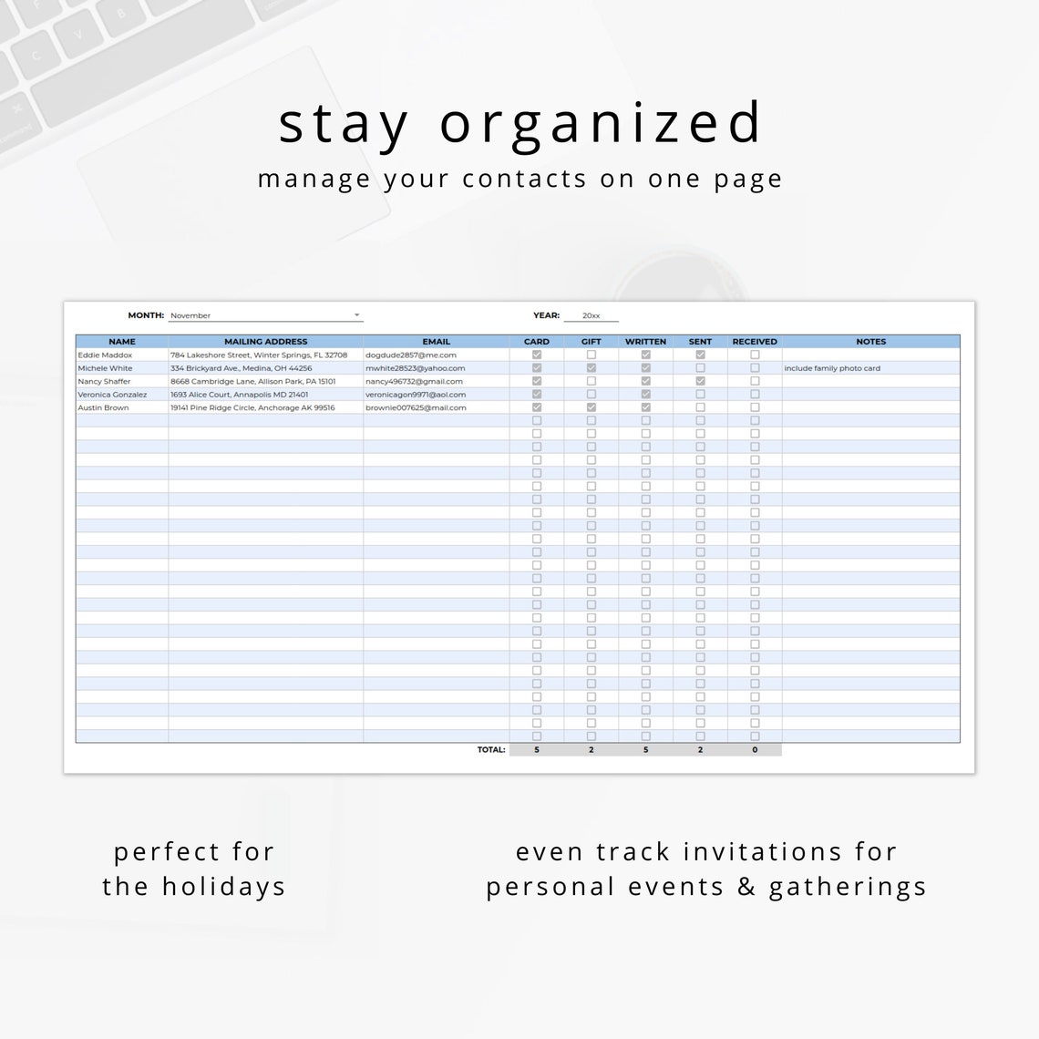 Minimalist Digital Greeting Card Tracker for Personal Contacts ...
