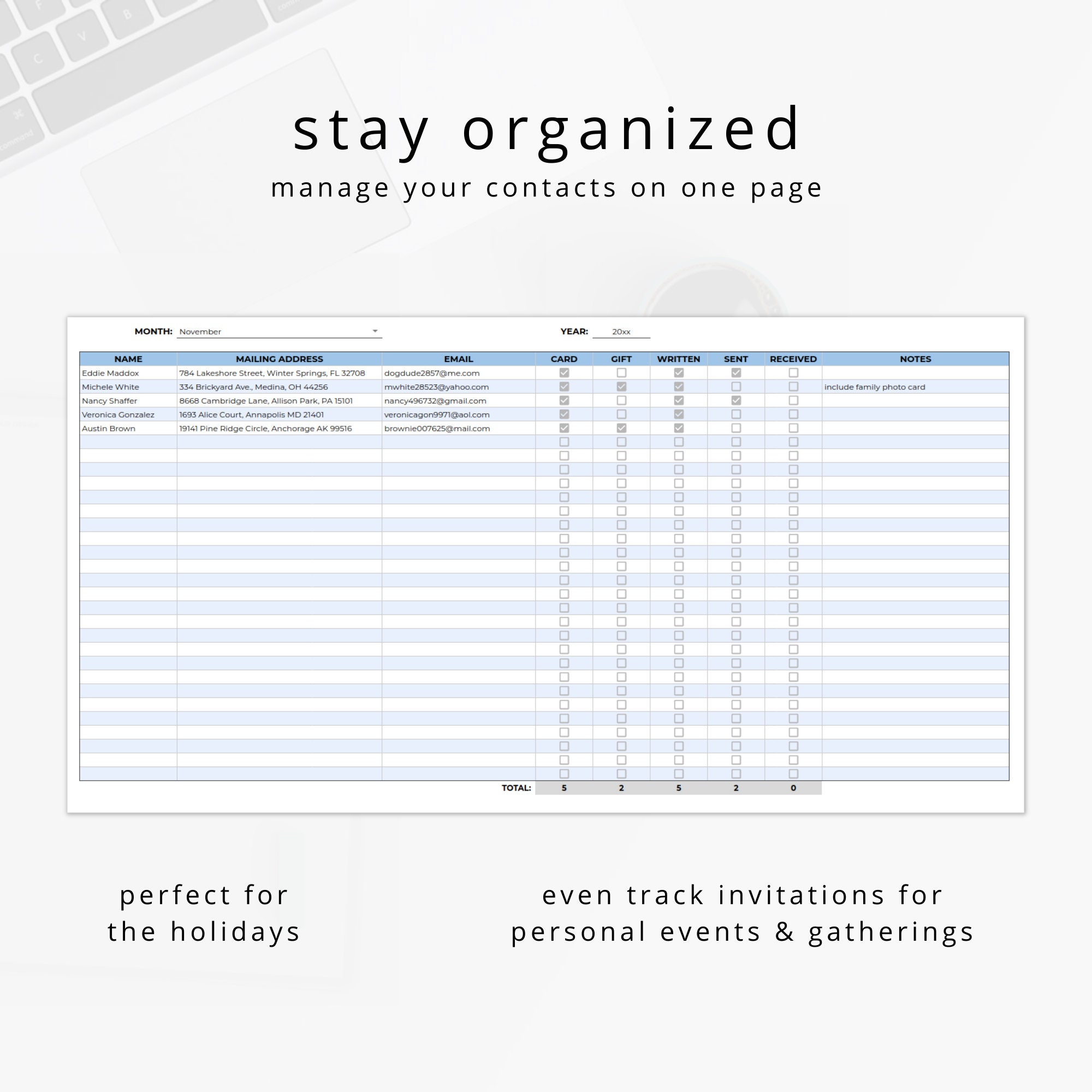 Minimalist Digital Greeting Card Tracker for Personal Contacts ...