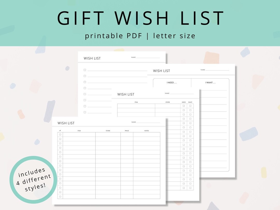 Minimalist Wish List PDF for Gift Giving Printable Shopping - Etsy