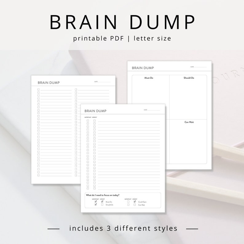 Minimalist Brain Dump PDF Template With Eisenhower Matrix Worksheet ...