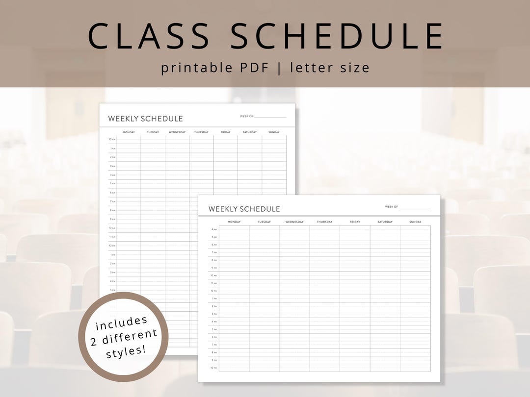 Minimalist Class Schedule Template: Printable Weekly Planner (digital ...