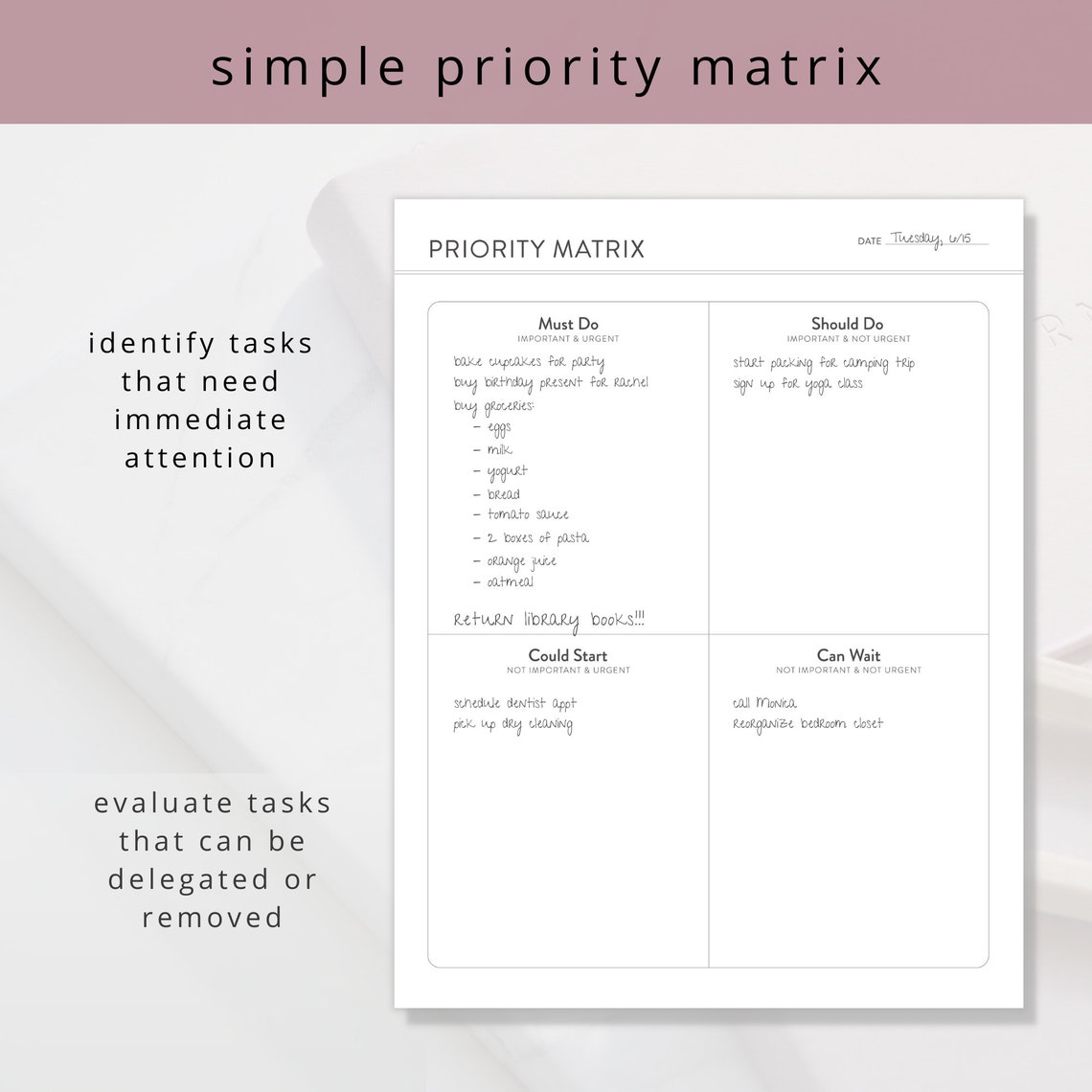 Minimalist Priority Matrix Worksheet PDF for Productivity & Decision ...