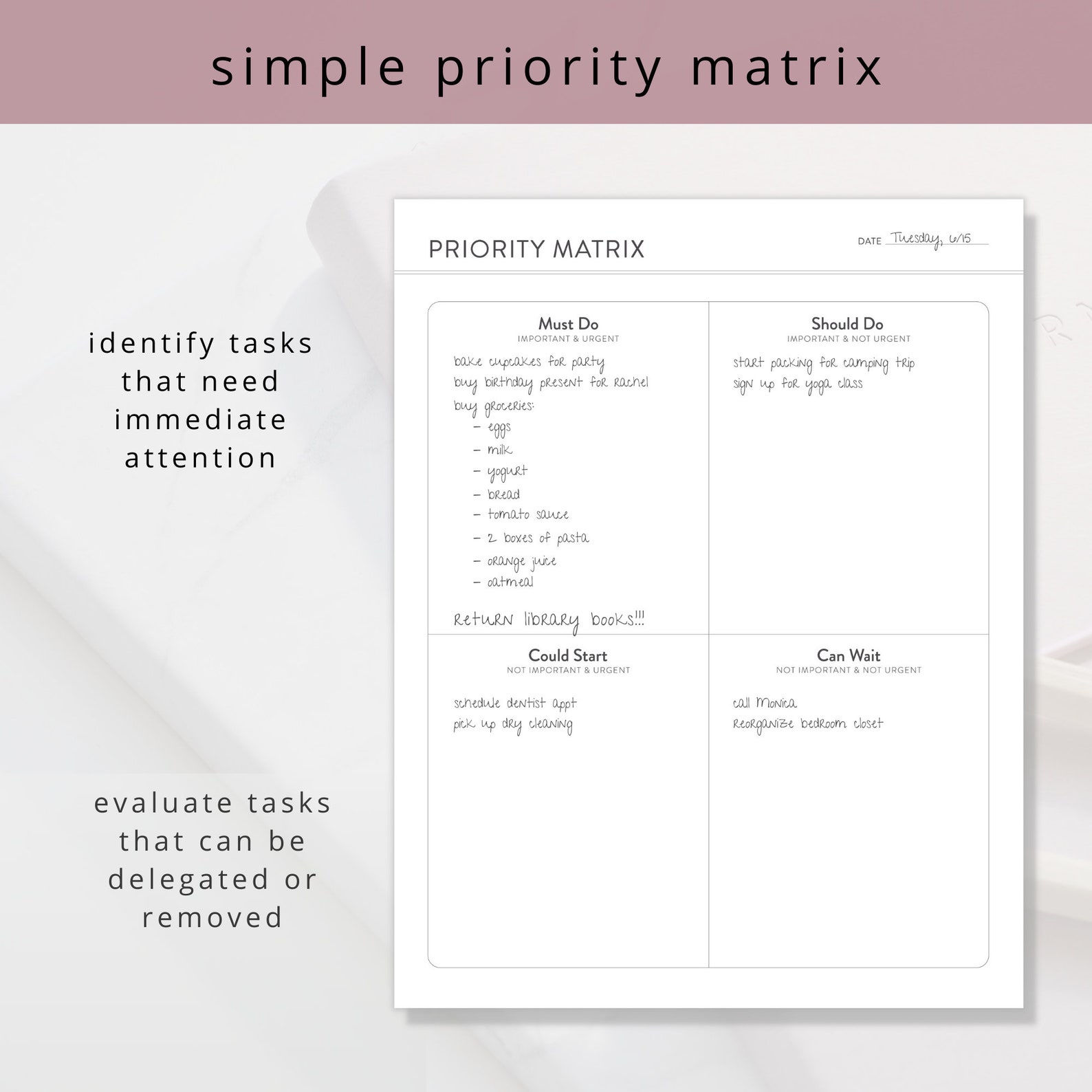 Minimalist Priority Matrix Worksheet PDF for Productivity & Decision ...