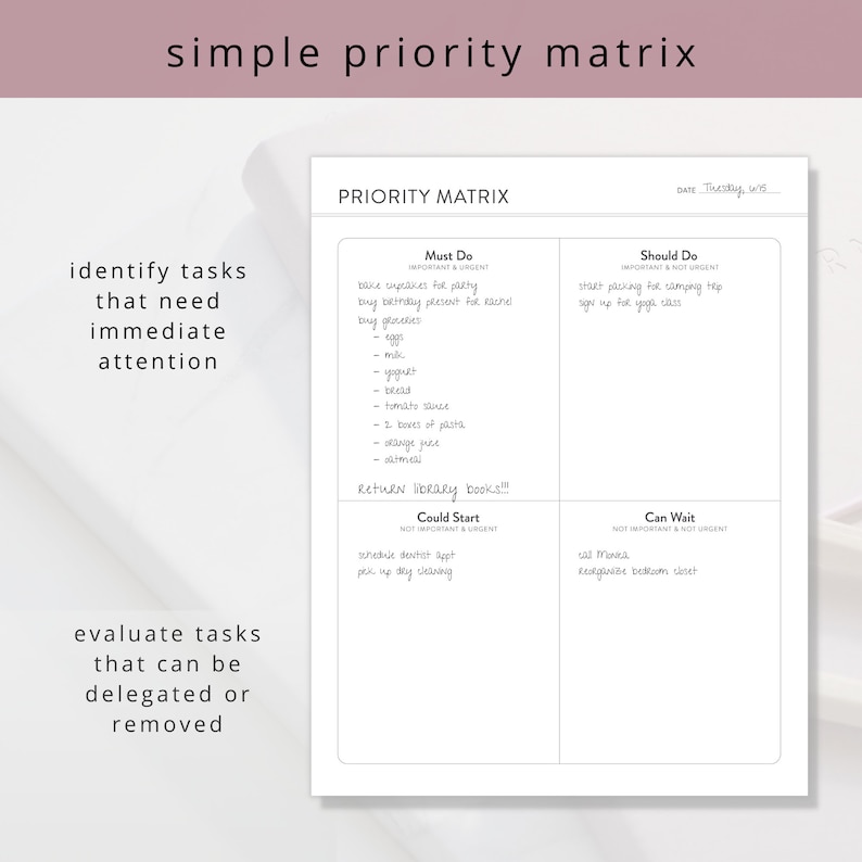 Minimalist Priority Matrix Worksheet PDF for Productivity & Decision ...