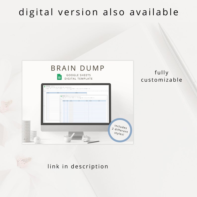 Minimalist Brain Dump PDF Template With Eisenhower Matrix Worksheet ...
