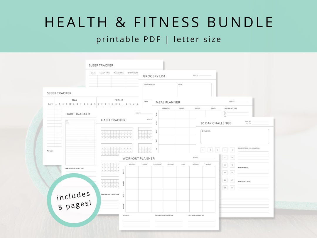 Printable Health and Fitness Bundle: Minimalist Wellness Log, Meal ...