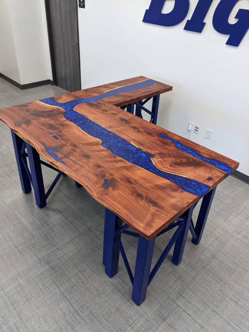 L Shape Desk Cedar Resin River Desktop Live Edge Epoxy - Etsy