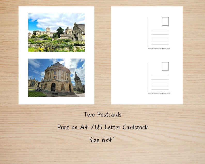 Two 6x4 Printable Oxford Postcards Instant Download Digital Download ...