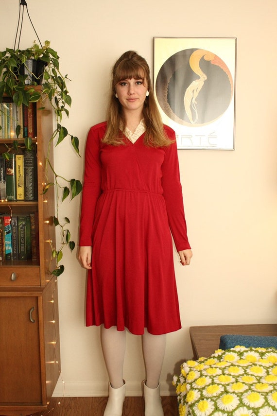vintage red dress 1970s - Gem