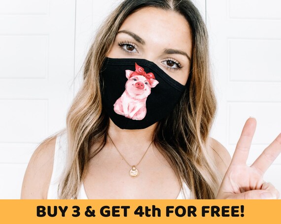 Cute Face Mask Reusable Pig Face Mask Black Washable Face | Etsy