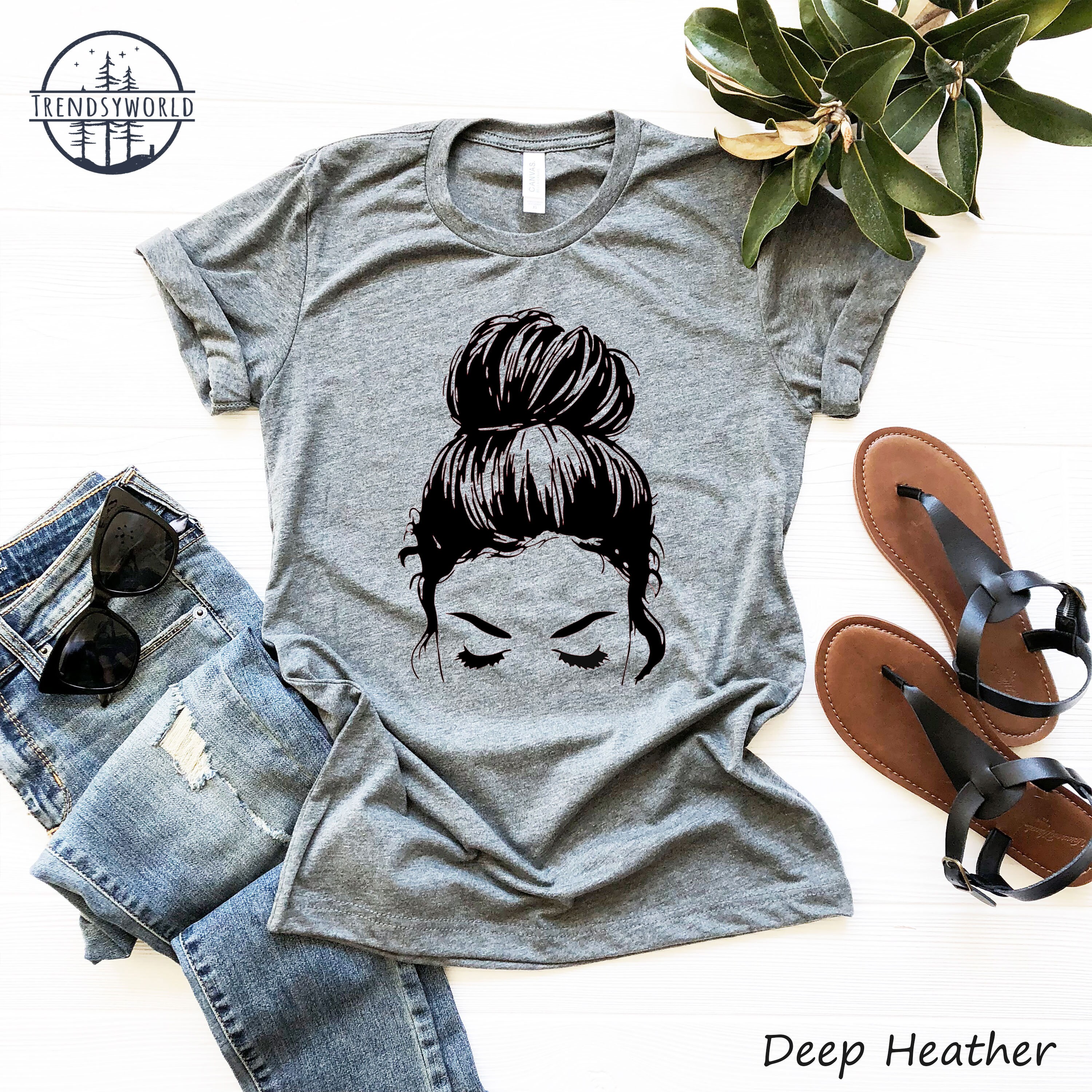 Messy Bun Graphic Tees, Messy Bun Shirt, Gift for Mom, Messy Hair ...