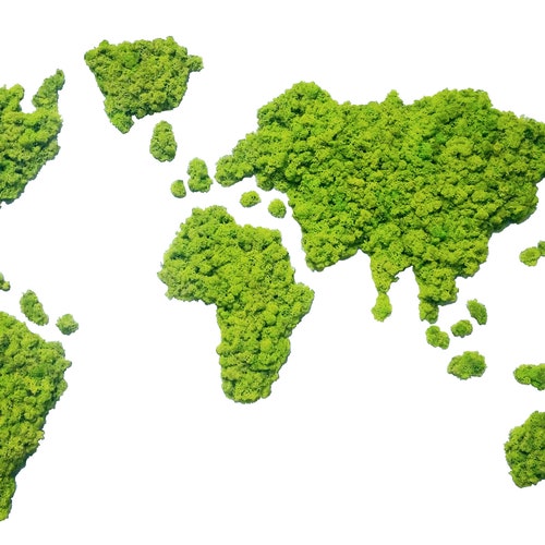 Moss World Map Office Wall Art Home Office Decor Vertical - Etsy