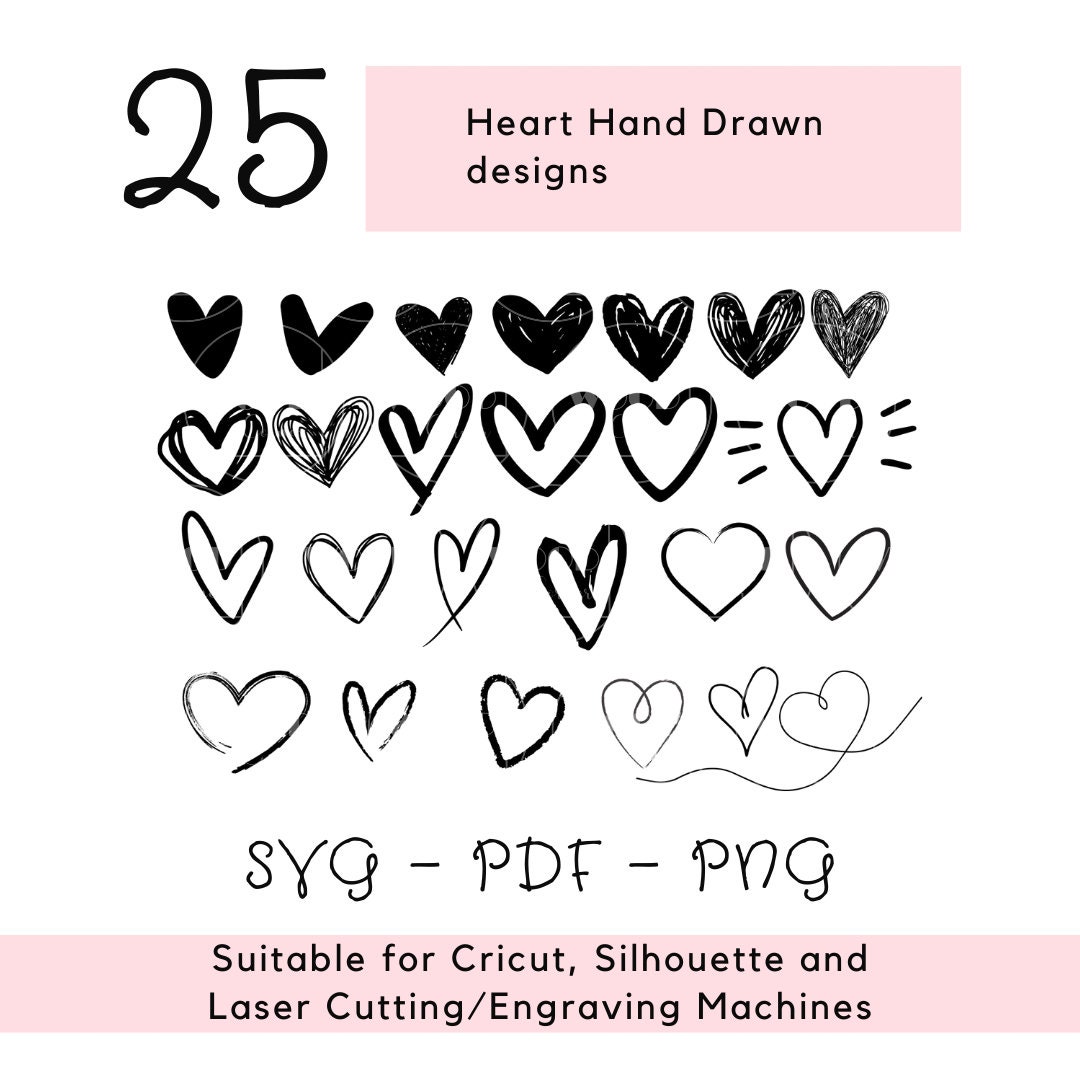 Heart SVG Bundle, 25 Hand Drawn Hearts, Open Hearts, Love Svg ...