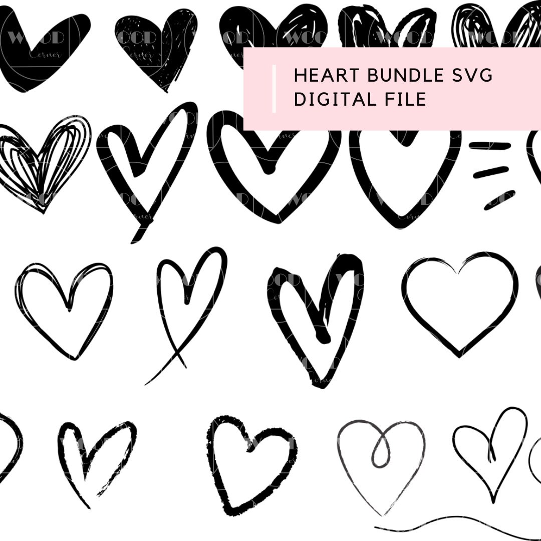 Heart SVG Bundle, 25 Hand Drawn Hearts, Open Hearts, Love Svg ...