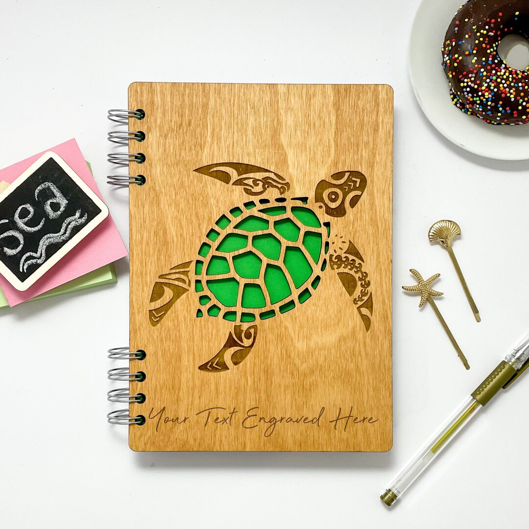 Sea Turtle Personalized Journal, Custom Guest Book, Wooden Guest Book ...