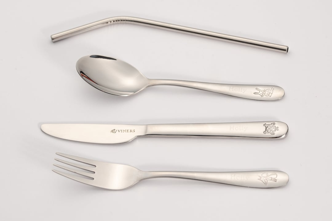 Personalised Woodland Animal Cutlery Set: Engraved Kids Christening ...