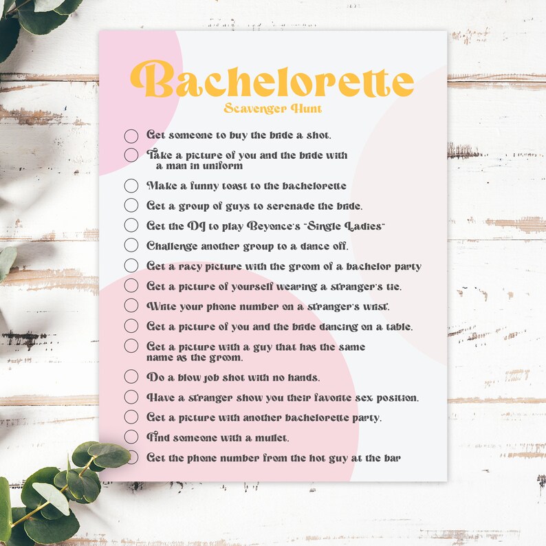 Bachelorette Scavenger Hunt Game Printable Unique Challenges ...