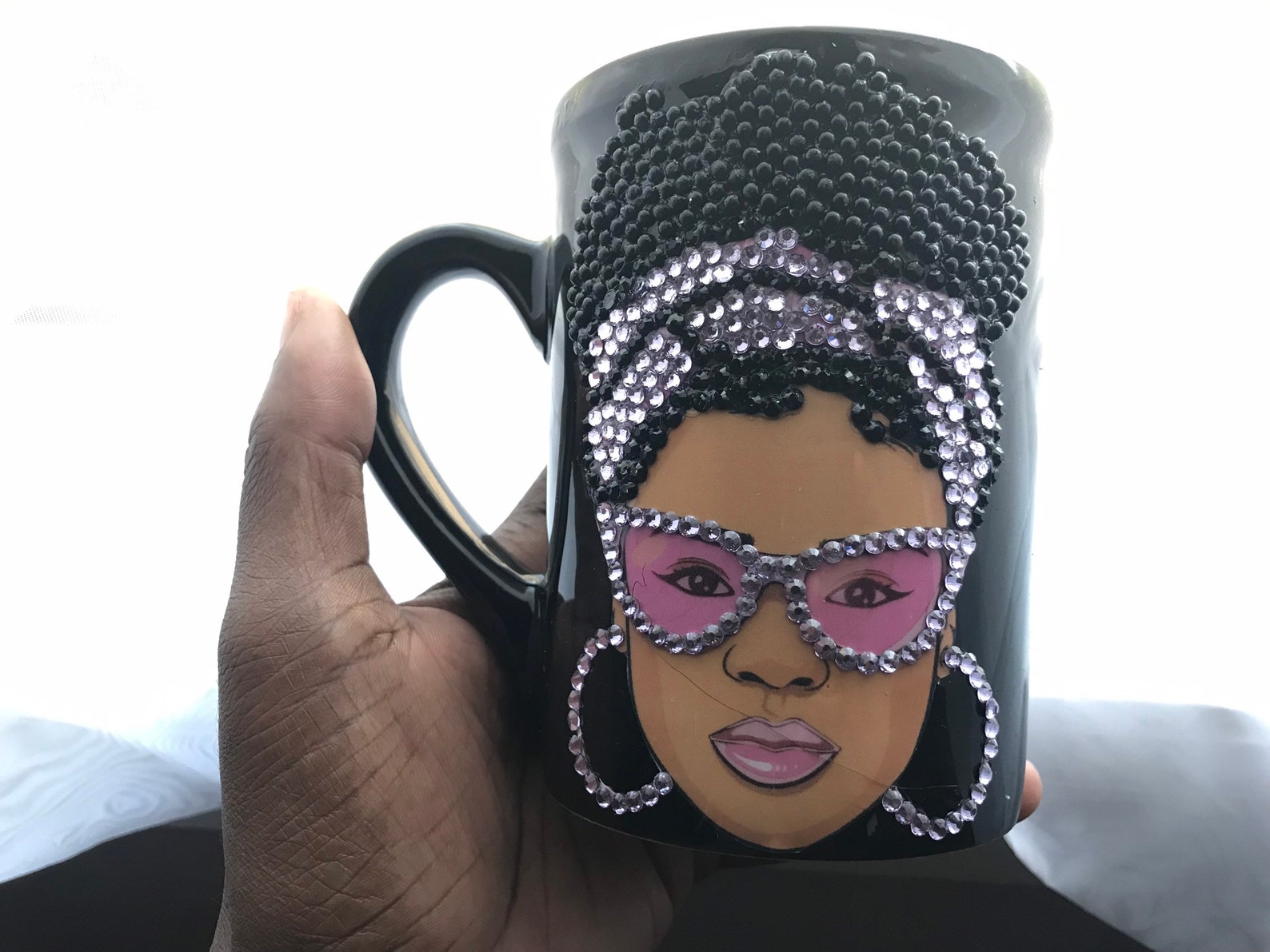Bling Mugs Rhinestone Cups Afro Womans Drink Ware Coffee - Etsy