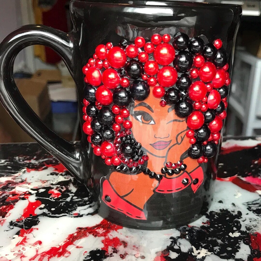 Black Woman Blinged Mug, Personalized, Coffee Cups, 3D, Bedazzled ...